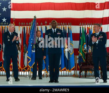 Col. Kenneth McGhee, incoming 91st Missile Wing commander, receives the ...