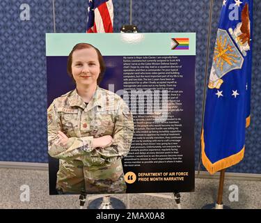 A poster is displayed during a Department of the Air Force Pride ...