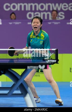 Australia's Yangzi Liu reacts after winning a match during the women's ...