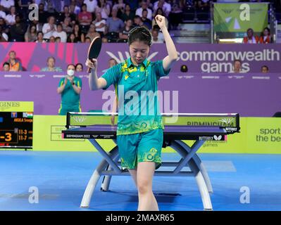 Australia's Yangzi Liu reacts after winning a match during the women's ...