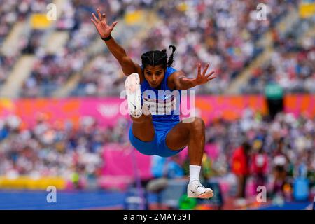 Ancy Sojan Edappilly of India competes in the women's long jump ...