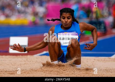 Ancy Sojan Edappilly of India competes in the women's long jump ...