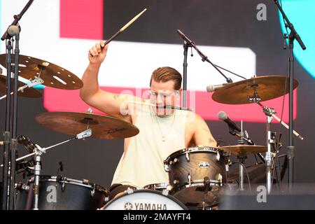 Jon Beavis of Idles performs on day three of the Lollapalooza Music ...