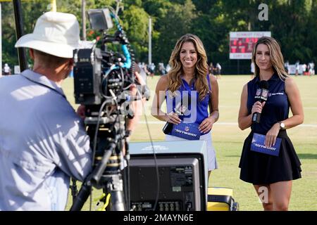 NFL Network reporters Sara Walsh, left, and Ashlyn Sullivan get ready ...