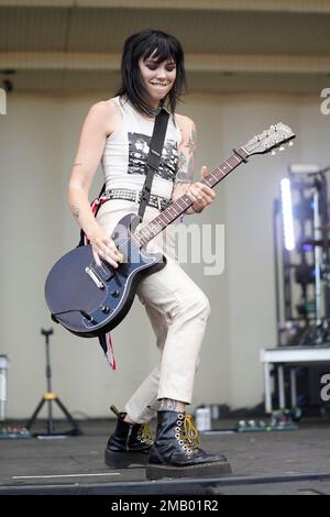 Hannah Mee of Hot Milk performs on day four of the Lollapalooza Music Festival on Sunday, July ...
