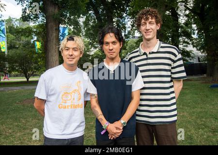 Lachlan Caskey, left, Sean Caskey, and Michael Sloane of Last Dinosaurs ...