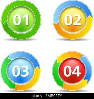 Circular arrows, progress buttons and round charts color icon set. Loop ...