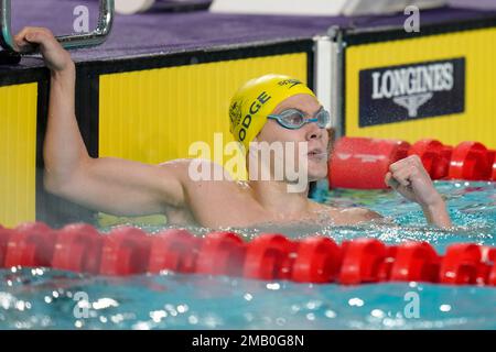 Timothy Hodge of Australia reacts after winning the Men's 100 meters ...