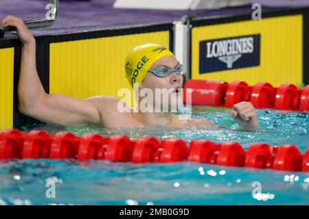 Timothy Hodge of Australia reacts after winning the Men's 100 meters ...