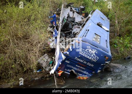 A view of the wreckage of a bus that plunged into Nithi bridge on ...