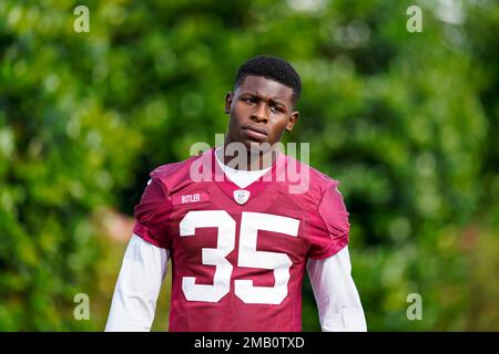 Washington Commanders safety Percy Butler (35) walks to practice at the ...