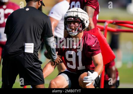 Washington Commanders defensive end Jacub Panasiuk (91) works during ...