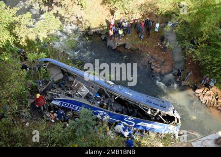 A view of the wreckage of a bus that plunged into Nithi bridge on ...