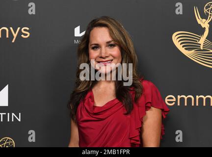 Sandra O'Neill of Telemundo poses backstage during the 74th Los Angeles ...