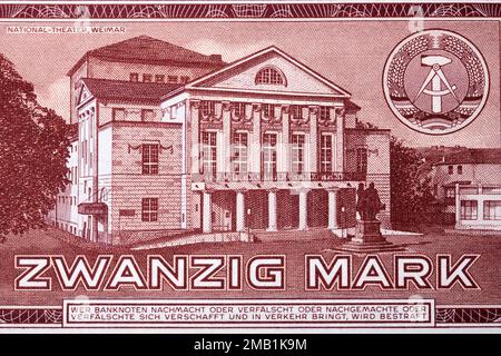 National Theatre in Weimar from old East German money - 20 Mark Stock Photo - Alamy