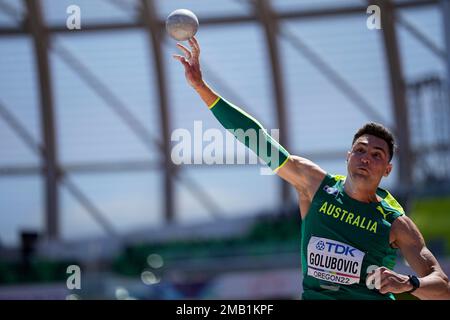 Daniel Golubovic competes in the decathlon pole vault during the ...