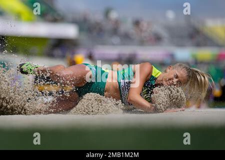 Brooke Buschkuehl, of Australia, competes in the women's long jump ...