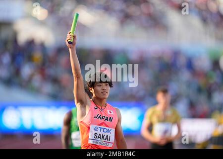 Ryuichiro Sakai, of Japan, prepares for a heat during the men's 4x100 ...