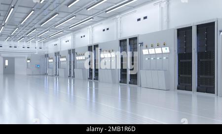 3d rendering white futuristic semiconductor manufacturing factory or ...