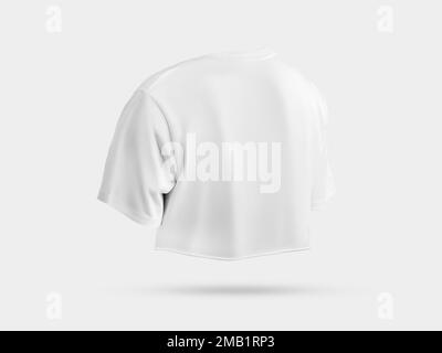 White t-shirt mockup with cropped bottom, 3D rendering front, side view ...