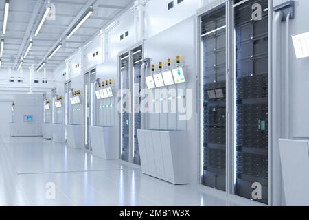 3d rendering white futuristic semiconductor manufacturing factory or ...