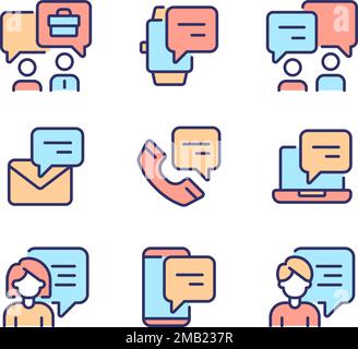 Chat bubbles in business pixel perfect linear icons set Stock Vector ...