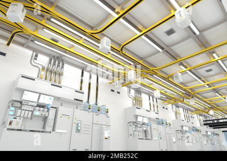3d rendering white futuristic semiconductor manufacturing factory or ...
