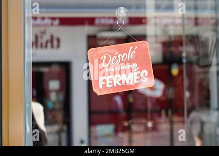 vintage shop sign desoles nous sommes fermes in french text means ...