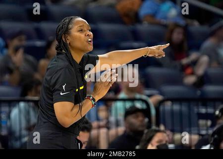 Seattle Storm head coach Noelle Quinn looks on from the side line ...