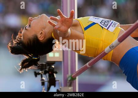 Iryna Gerashchenko, of Ukraine, competes during the women's high jump ...