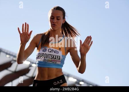 Nadezhda Dubovitskaya, of Kazakhstan, competes during the women's high ...