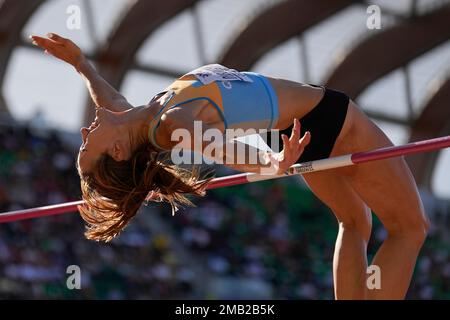 Nadezhda Dubovitskaya, of Kazakhstan, competes during the women's high ...