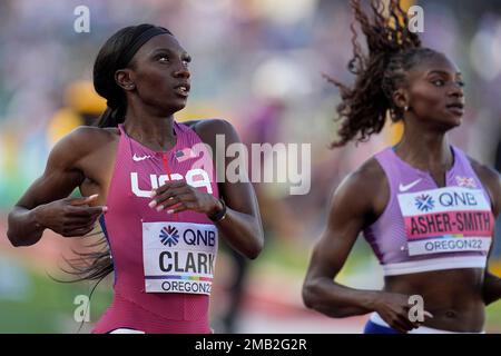 Tamara Clark, of the United States, wins a heat in the women's 200 ...