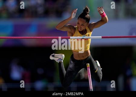 Jacqueline Otchere, of Germany, competes during the women's pole vault ...