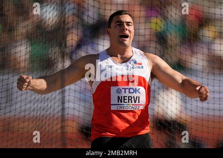 Lucas Nervi, of Chile, competes during qualifying for the men's discus ...