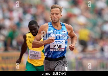 Rasmus Magi, of Estonia, wins a heat in the mens 400-meter hurdles at ...