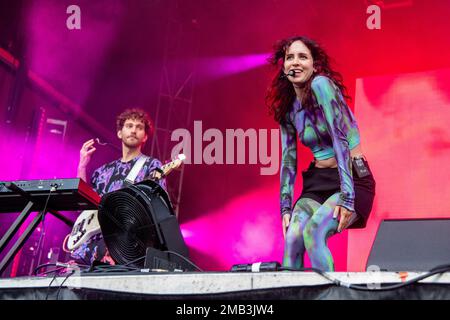 Matthew Lewin, left, and Mica Tenenbaum of Magdalena Bay perform during ...