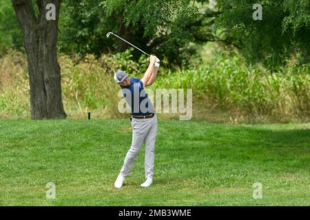 Trey Mullinax hits during the Barbasol Championship golf tournament ...