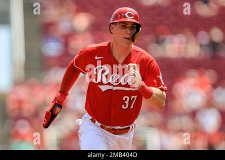 Cincinnati Reds' Tyler Stephenson runs to first base during a baseball ...