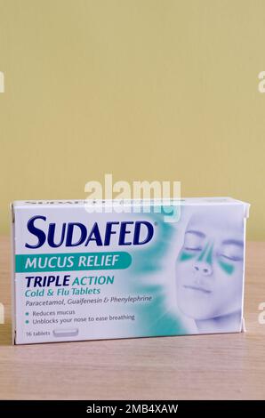 Sudafed Mucus Relief Cold and Flu Tablets Stock Photo - Alamy
