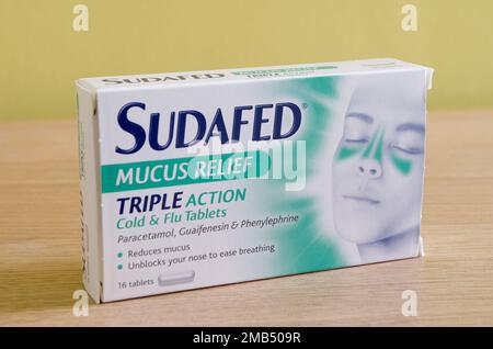 Sudafed Mucus Relief Cold and Flu Tablets Stock Photo - Alamy