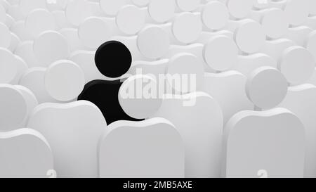 One painted individual among group of people figures. Different ...