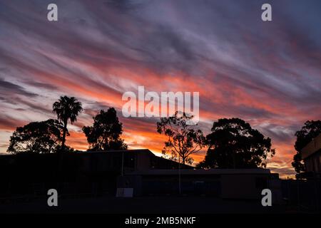 Firesky sunset with orange and red coloured clouds Stock Photo - Alamy