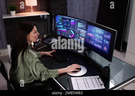 Business Woman Analyst Using KPI Data On Computer Stock Photo - Alamy