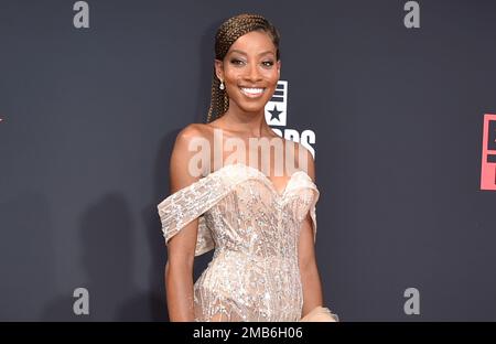 Kiandra Richardson arrives at the BET Awards on Sunday, June 26, 2022 ...