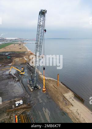 Stade, Germany. 20th Jan, 2023. The construction site for a new gas ...