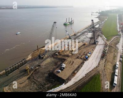 Stade, Germany. 20th Jan, 2023. The construction site for a new gas ...