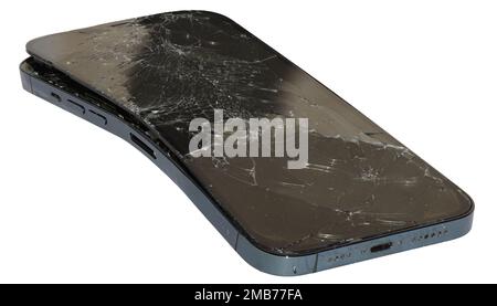 Shattered smartphone showing cracks on screen on white background Stock ...