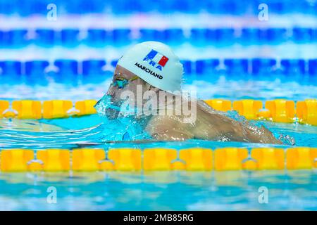 Leon Marchand, of France, competes in a men's 200-meter butterfly heat ...