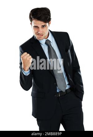 Celebration, winning and fist pump business people with laptop reading ...